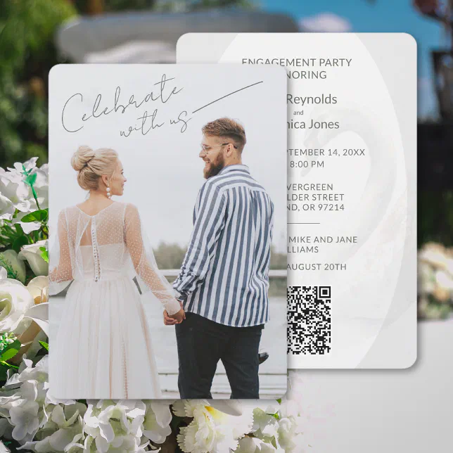 Add Photo Engagement Party QR Code Invitation | Zazzle