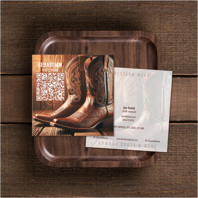 Add Photo Western Wear QR Code Business Cards | Zazzle