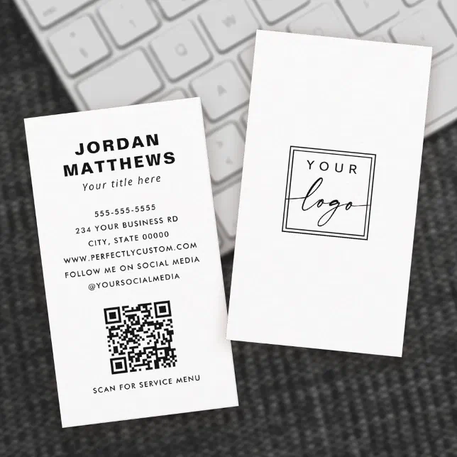 Add QR code and custom logo modern Business Card | Zazzle