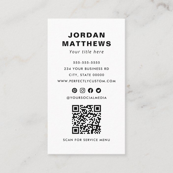 Add QR code and logo social media icons modern Business Card | Zazzle