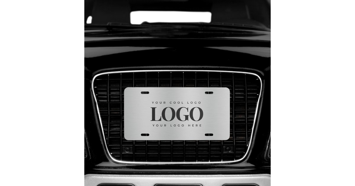 Add Rectangle Business Logo Silver Metallic Gray License Plate | Zazzle