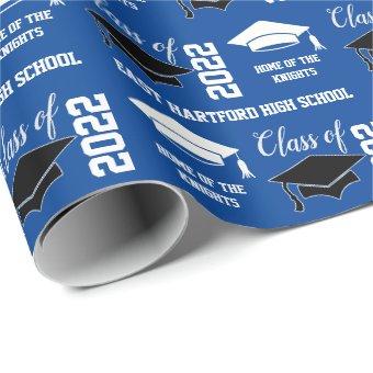 Add School Year Blue Graduation Wrapping Paper | Zazzle