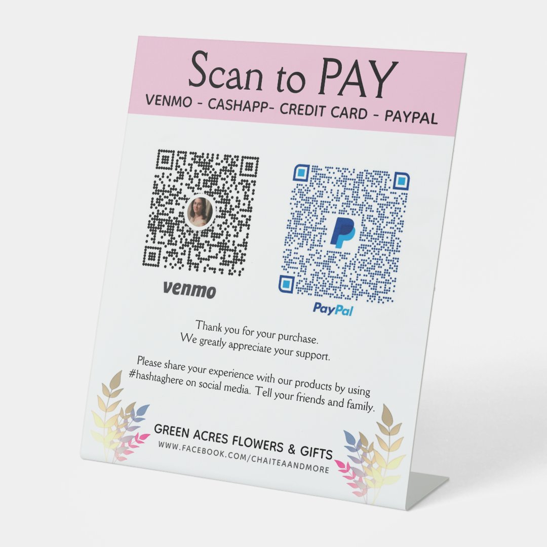 Add Two QR Codes Venmo Pay Here Pedestal Sign | Zazzle
