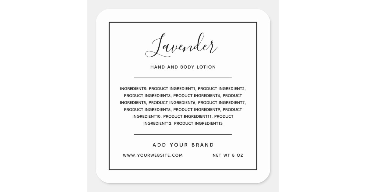 Add Your Brand Black Border Ingredients List Square Sticker | Zazzle