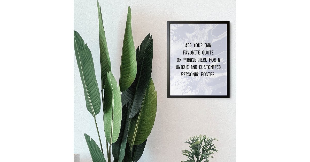 Add Your Custom Quote White Marble Dusty Blue Poster | Zazzle