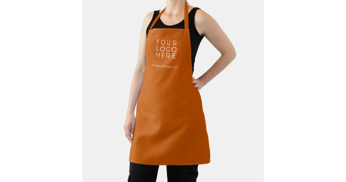 Add Your Custom White Business Logo Burnt Orange Apron | Zazzle