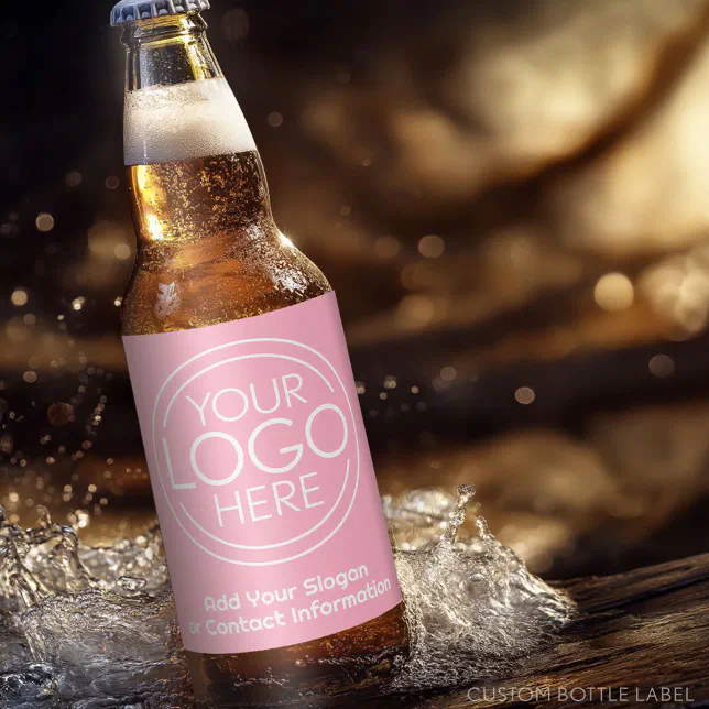 Add Your Logo Business Corporate Modern Pink Beer Bottle Label | Zazzle