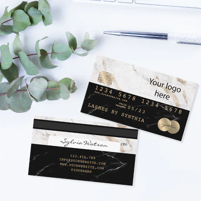 add your logo Credit Card Styled Black Marble | Zazzle