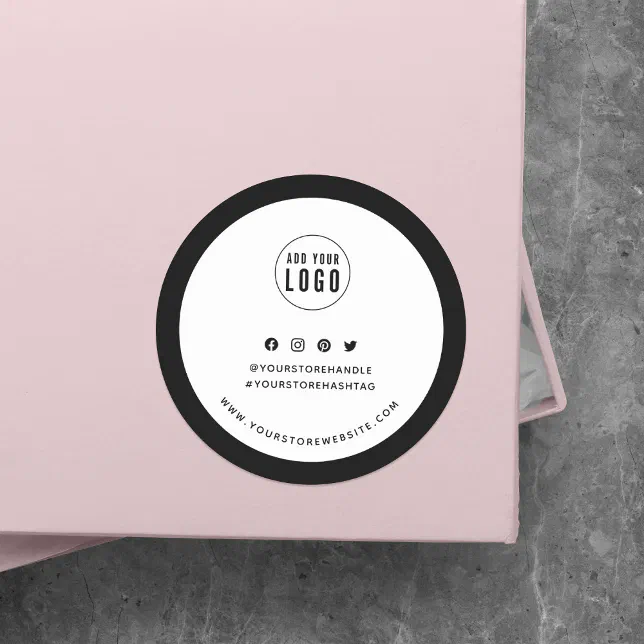 Add Your Logo Custom Border Social Media Branding Classic Round Sticker ...