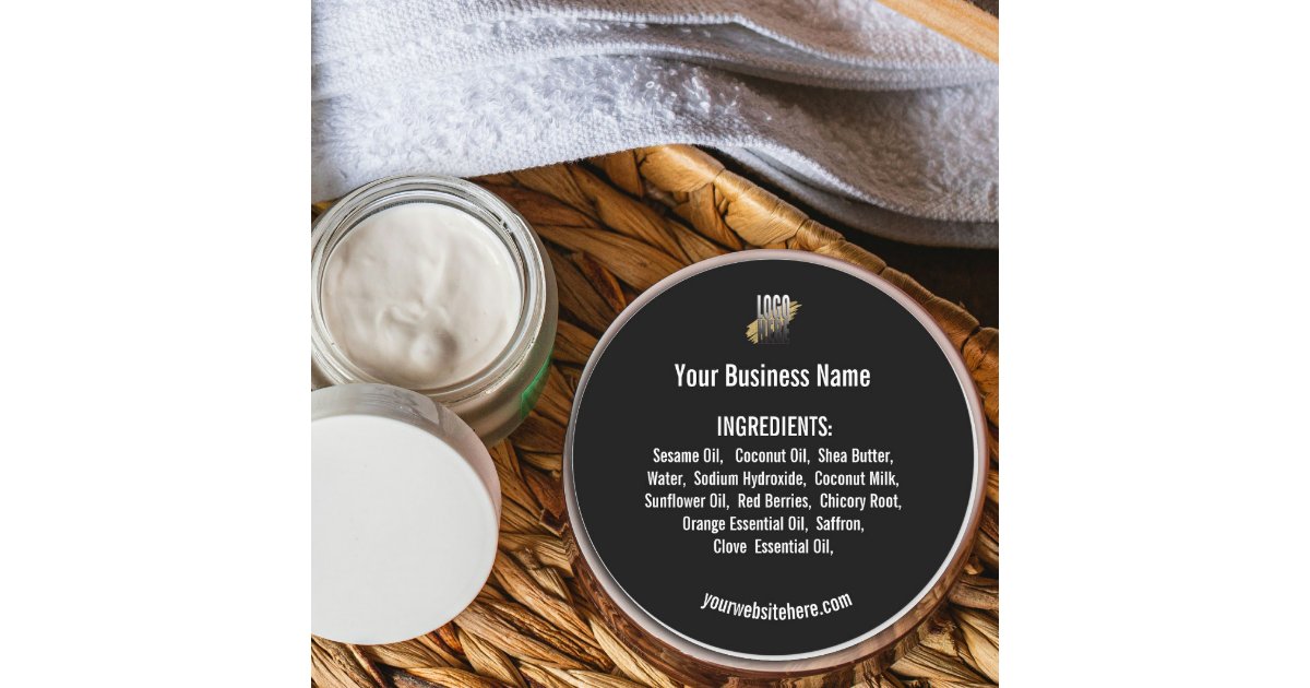 Add your logo ingredient list with website black classic round sticker ...