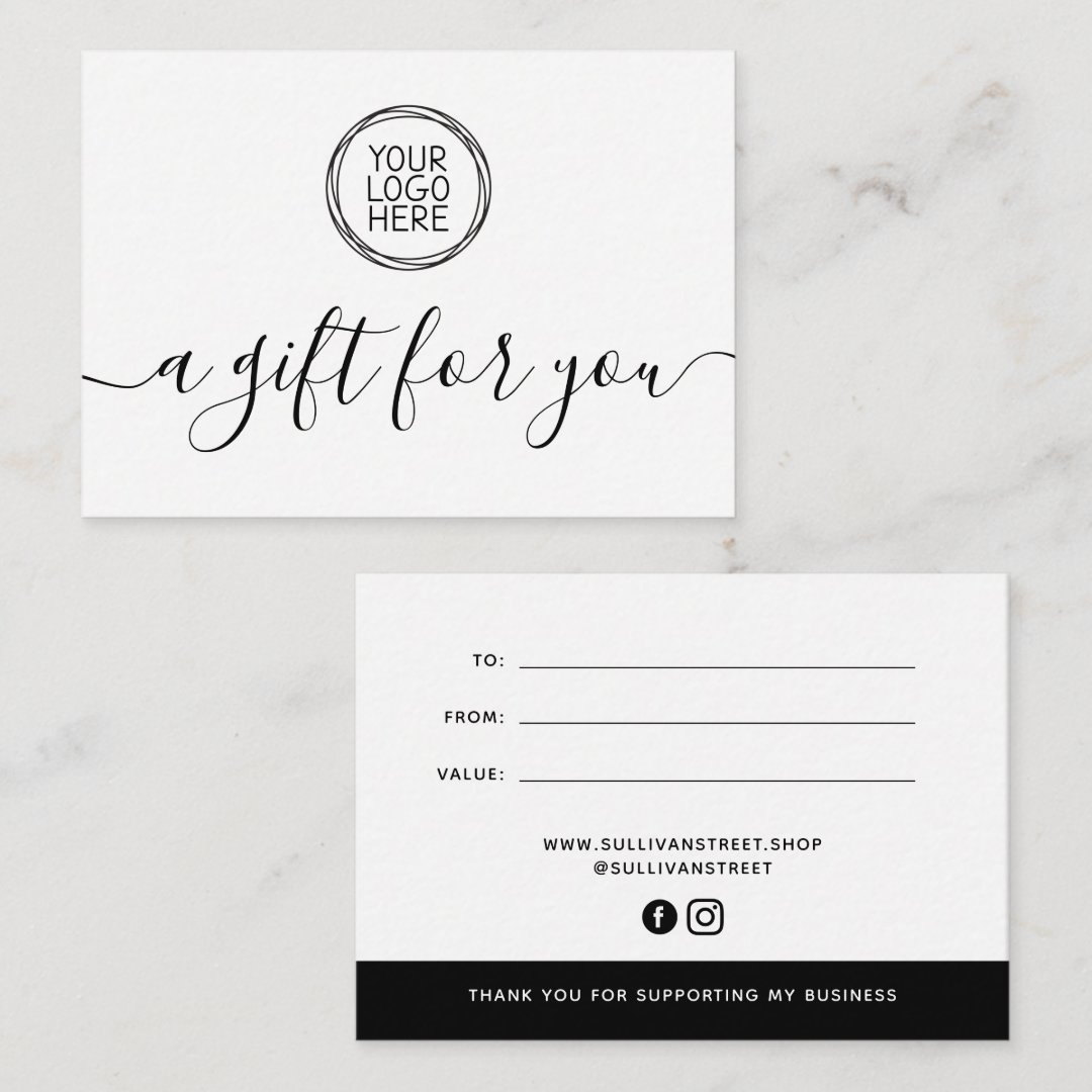 Add Your Logo Minimalist Gift Certificate Note Card | Zazzle
