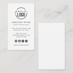 Add Your Logo Modern Minimal Vertical Simple White Business Card | Zazzle