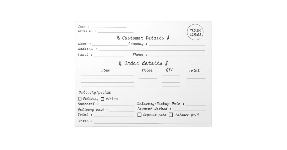 Add Your Logo Pastry Cupcake Bakery Order Form Notepad | Zazzle