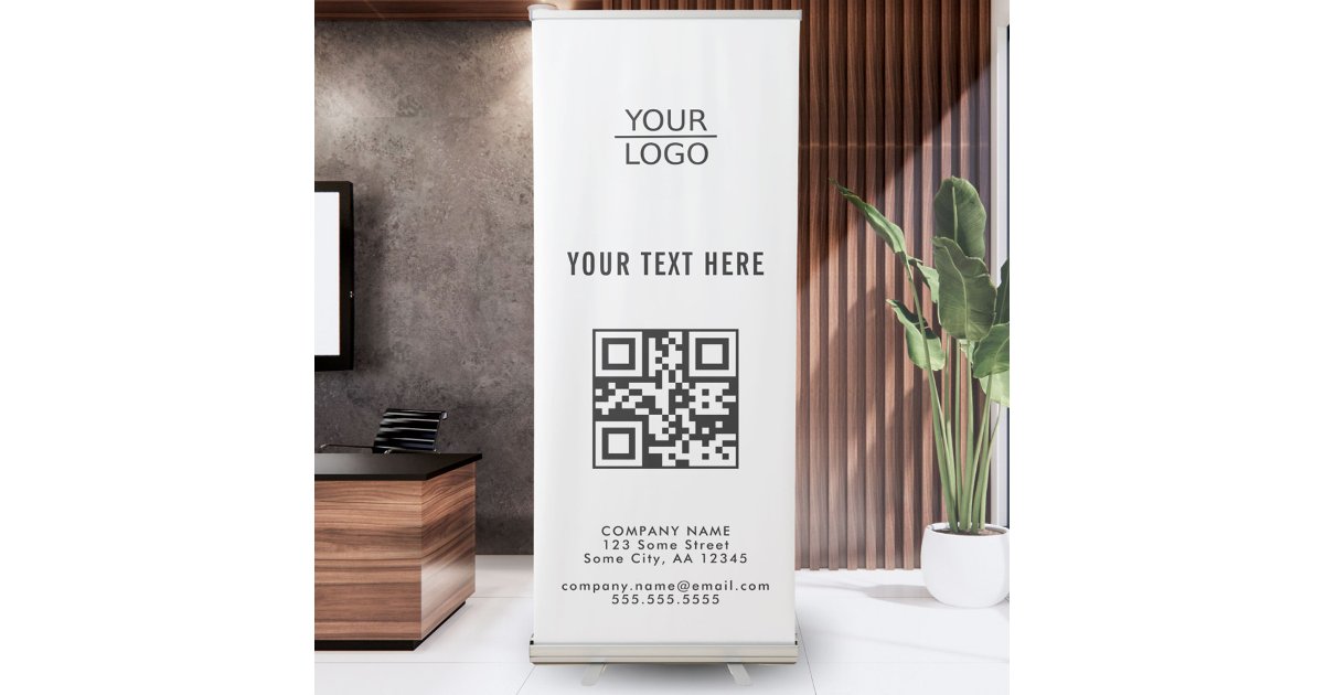 Add your Logo QR Code Custom Text Promotion Retractable Banner | Zazzle