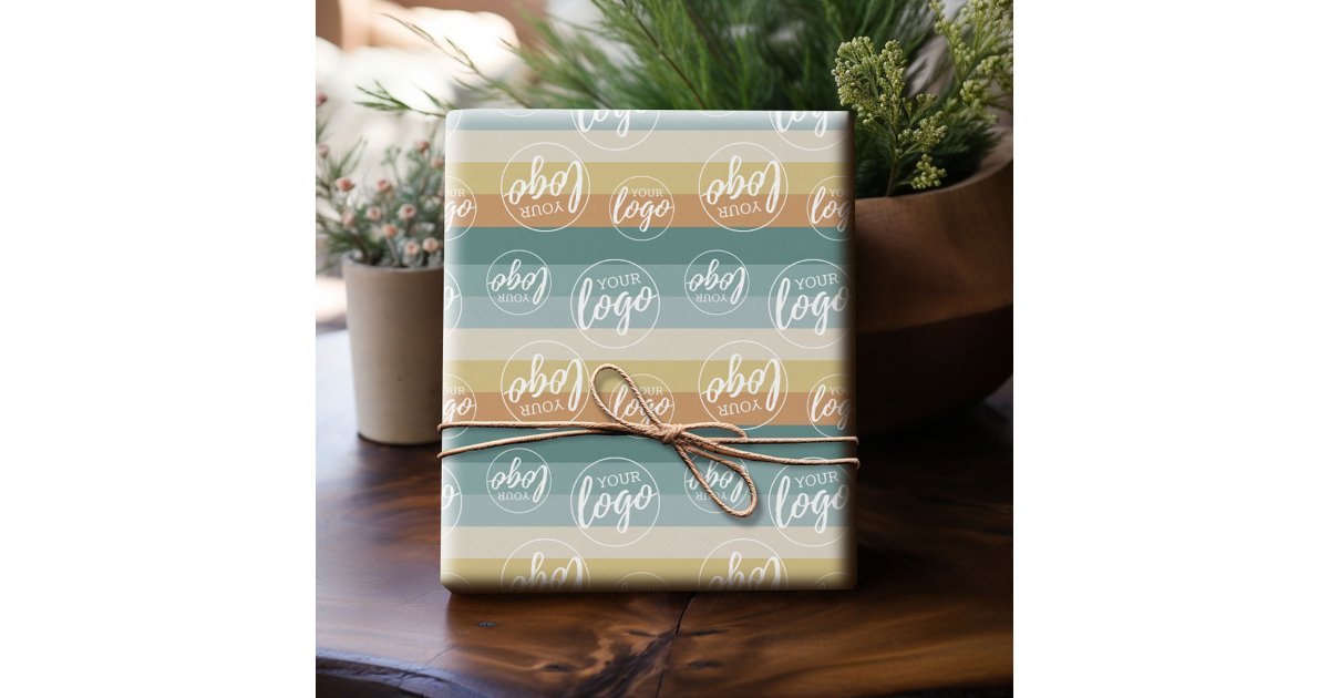 Add Your Logo with Pastel Sunrise Stripes Wrapping Paper | Zazzle
