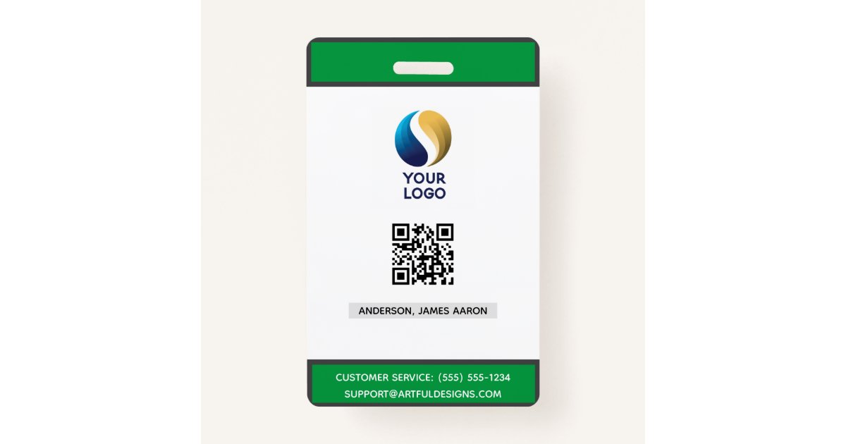 Add Your Logo with QR Code Green Corporate Badge | Zazzle