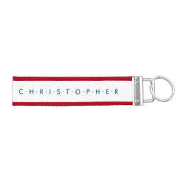 Add Your Name Minimalist Red White and Blue Wrist Keychain | Zazzle