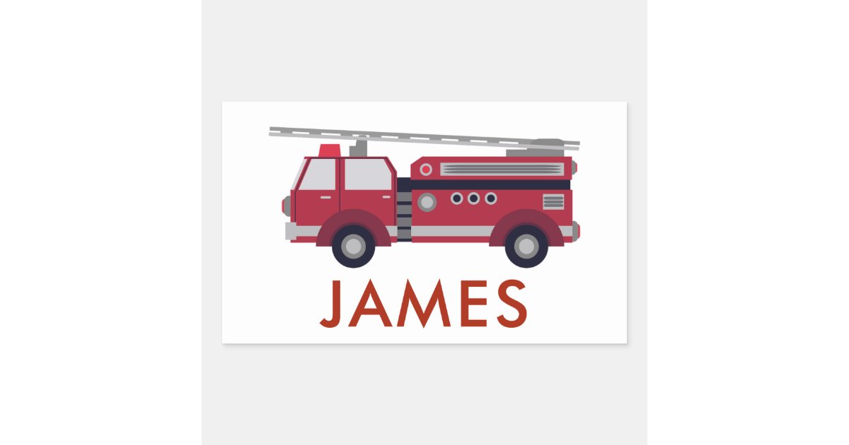 Add Your Name Red Fire truck Personalized Rectangular Sticker | Zazzle