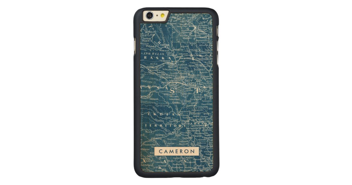 Add Your Name | US Map Blueprint Carved Wood iPhone Case | Zazzle