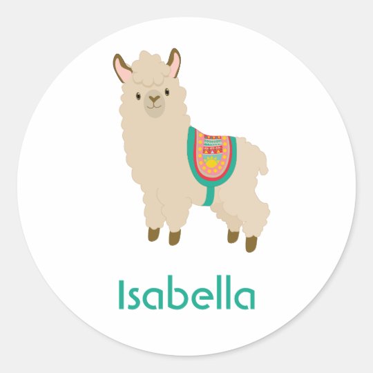 Add your name watercolor llama custom names classic round sticker ...