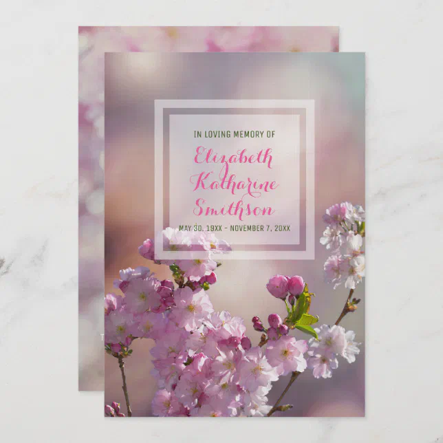 Add Your Own Photo Memorial Pink Cherry Blossoms Invitation | Zazzle