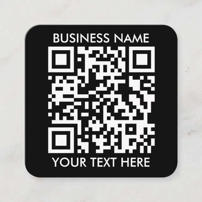 Add your own QR Code text Scan Minimal Simple Square Business Card | Zazzle