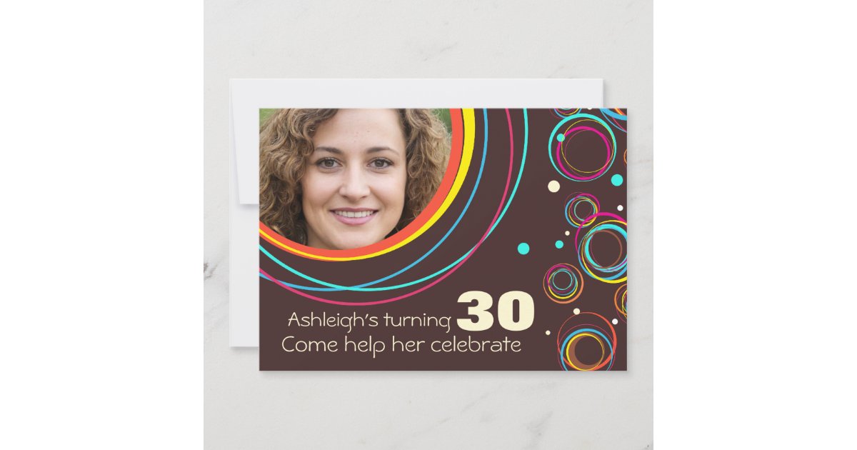 Add your photo funky 30th birthday invite | Zazzle