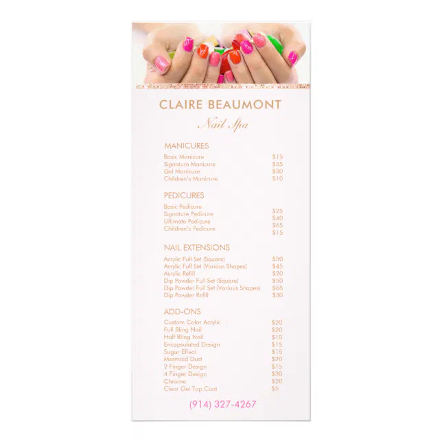 Add Your Photo Nail Salon Price List Service Menu | Zazzle