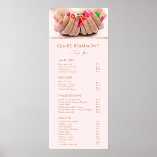 Add Your Photo Nail Salon Price List Service Menu Poster | Zazzle