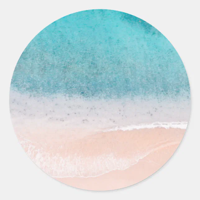 Add Your Text Blank Template Beach Sand Blue Sea Classic Round Sticker ...