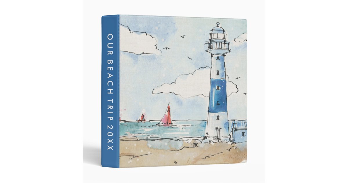 Add Your Text | Blue and White Lighthouse Binder | Zazzle