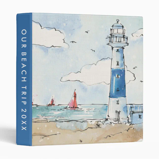 Add Your Text | Blue and White Lighthouse Binder | Zazzle