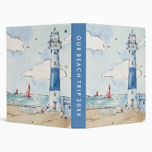 Add Your Text | Blue and White Lighthouse Binder | Zazzle