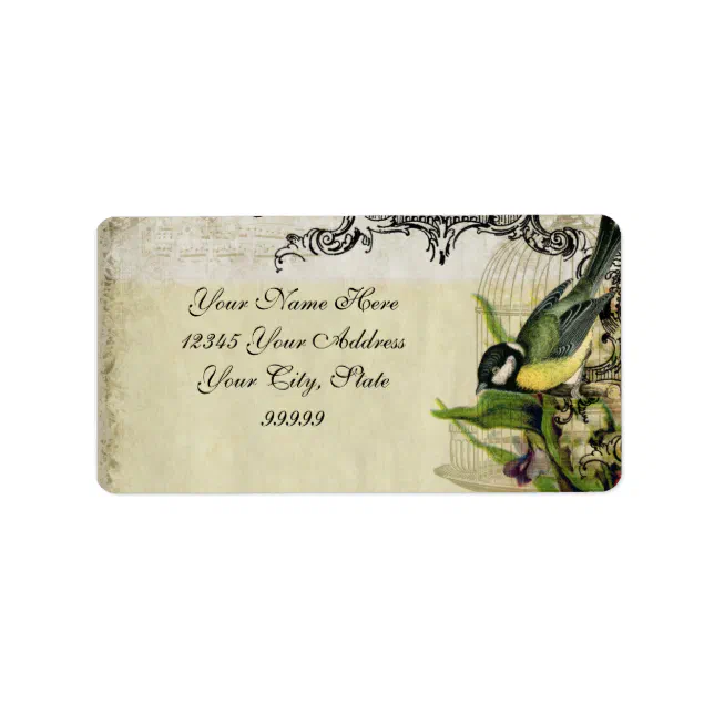 Address Label Yellow Song Bird Cage Floral | Zazzle