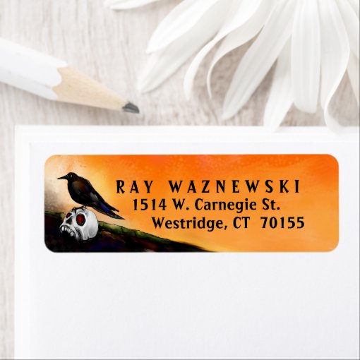 Address Return Label - Halloween Raven & Skull | Zazzle