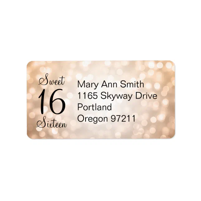 Address Sweet 16 Birthday Copper Glitter Lights Label | Zazzle