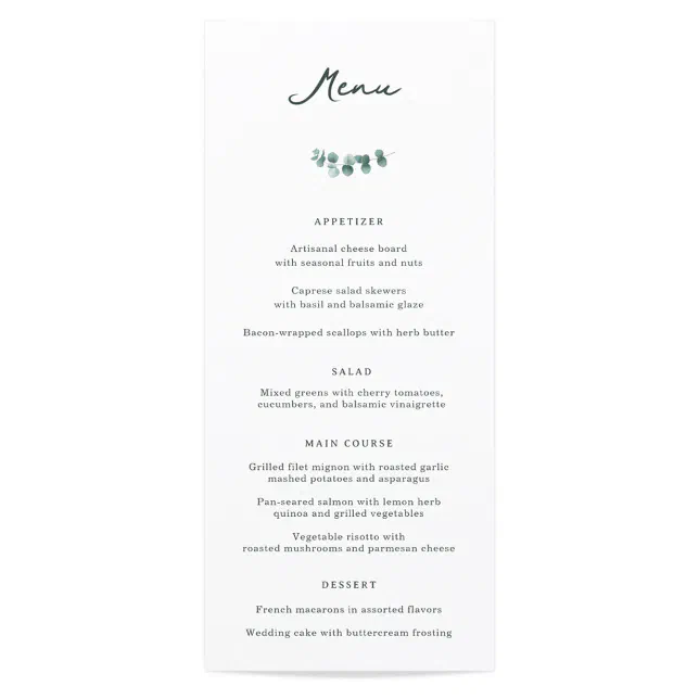 Adelaide Wedding Dinner Menu | Zazzle