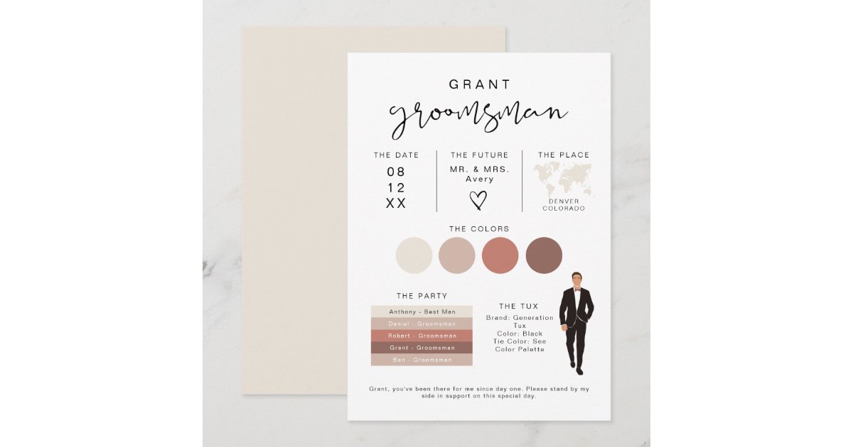 ADELLA Edgy Modern EDITABLE Groomsman Info Card | Zazzle