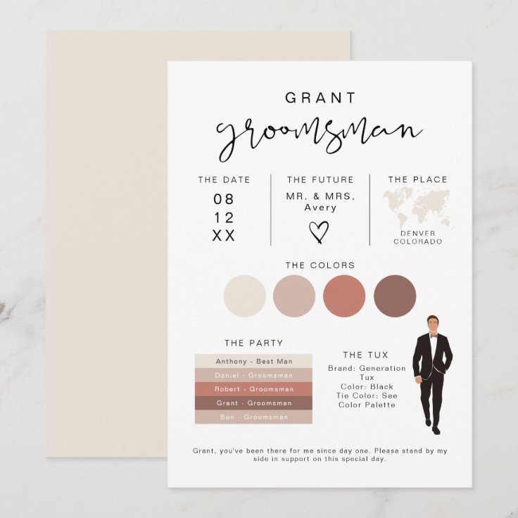 ADELLA Edgy Modern EDITABLE Groomsman Info Card | Zazzle