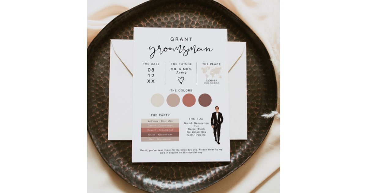 ADELLA Edgy Modern EDITABLE Groomsman Info Card | Zazzle