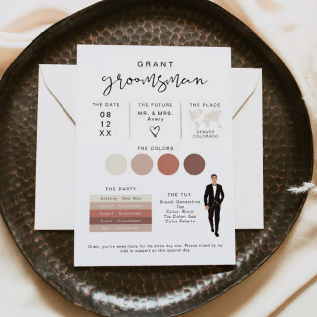 ADELLA Edgy Modern EDITABLE Groomsman Info Card | Zazzle