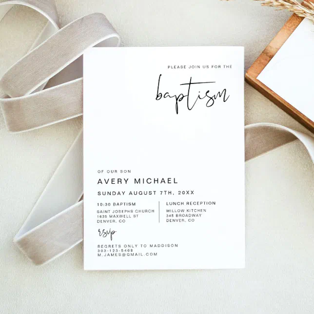 ADELLA Edgy Modern Minimal Neutral Simple Baptism Invitation | Zazzle