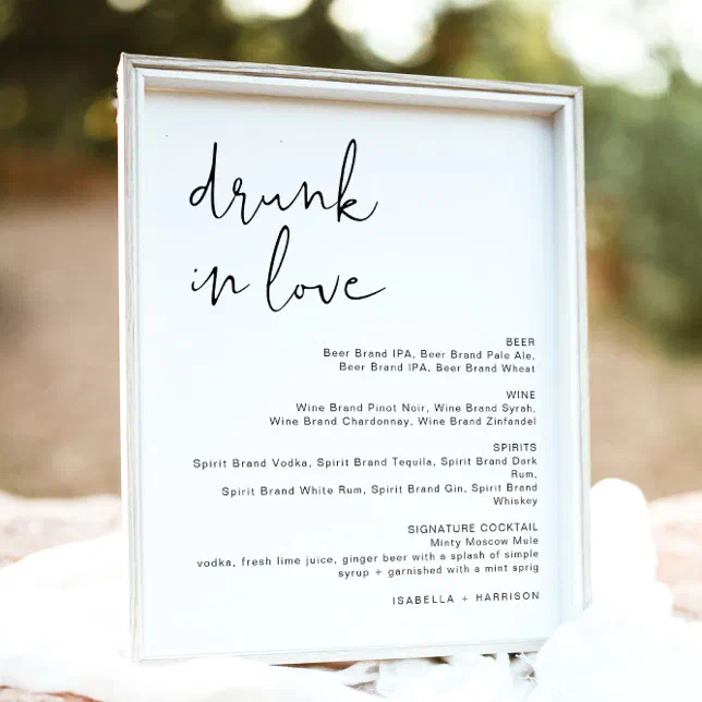 ADELLA Minimalist Drunk in Love Bar Menu Sign | Zazzle