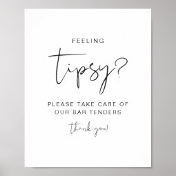 ADELLA Modern Feeling Tipsy Sign, Tip Bartender Poster | Zazzle