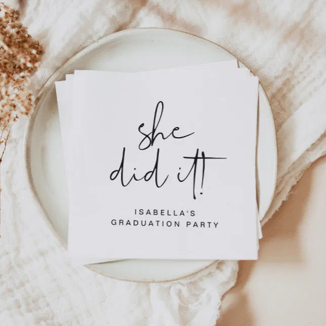 ADELLA Modern Minimal She Did It Graduation Party Napkins | Zazzle