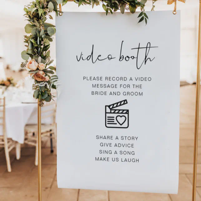 ADELLA Modern Minimal Wedding Video Booth Sign Inv | Zazzle