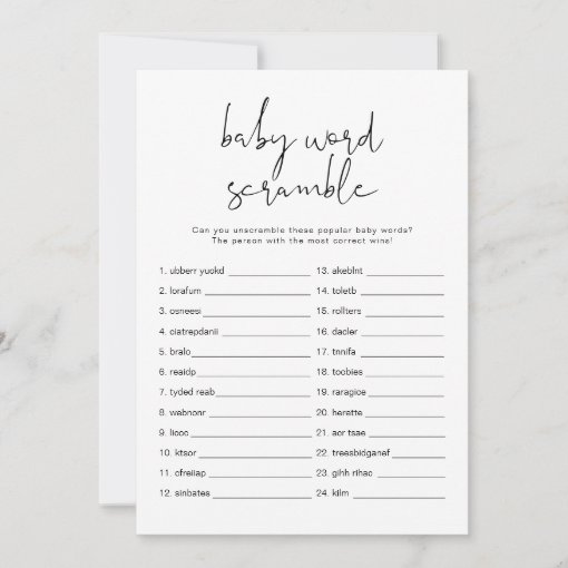 ADELLA Modern Minimalist Baby Word Scramble Game I Invitation | Zazzle