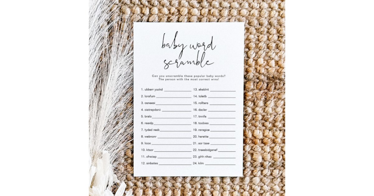 ADELLA Modern Minimalist Baby Word Scramble Game I Invitation | Zazzle