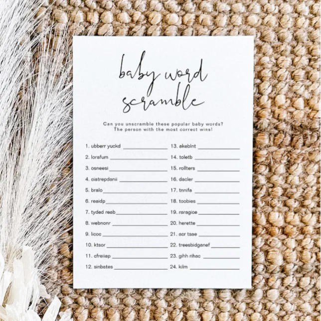 ADELLA Modern Minimalist Baby Word Scramble Game I Invitation | Zazzle