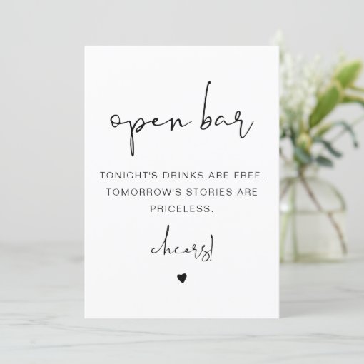 ADELLA Modern Minimalist Funny Open Bar Sign Invitation | Zazzle